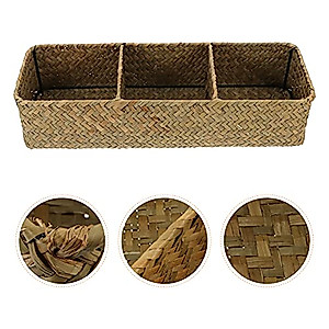 YARNOW Woven Shelf Baskets Storage Baskets Seagrass Wicker Baskets Makeup Holder Organizer Divided Storage Bins Box Container Sundries Organizer Cosmetic Storage Box for Bedrooms Home