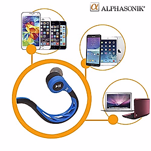 Alphasonik ASE300BT Bluetooth Headphones, V4.0 Wireless Sport Headphones, Sweatproof Running Headset with Built in Mic for Workout Exercise IPX5 SplashProof, Ergonomically Designed for Extra Comfort