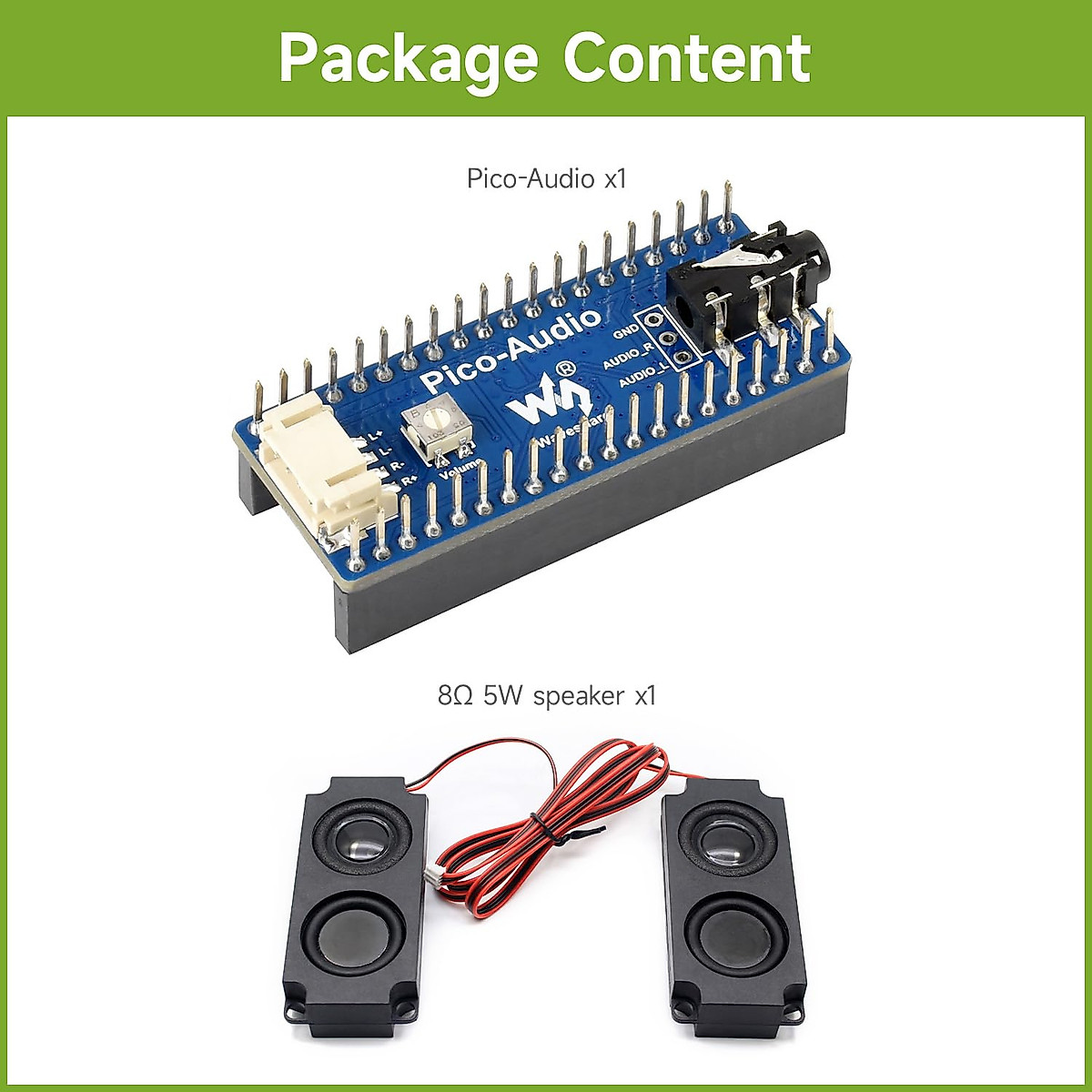 Waveshare Audio Expansion Module for Raspberry Pi Pico Wide Range Audio Sampling Rate Headphone and Speaker Signal Output at The Same Time