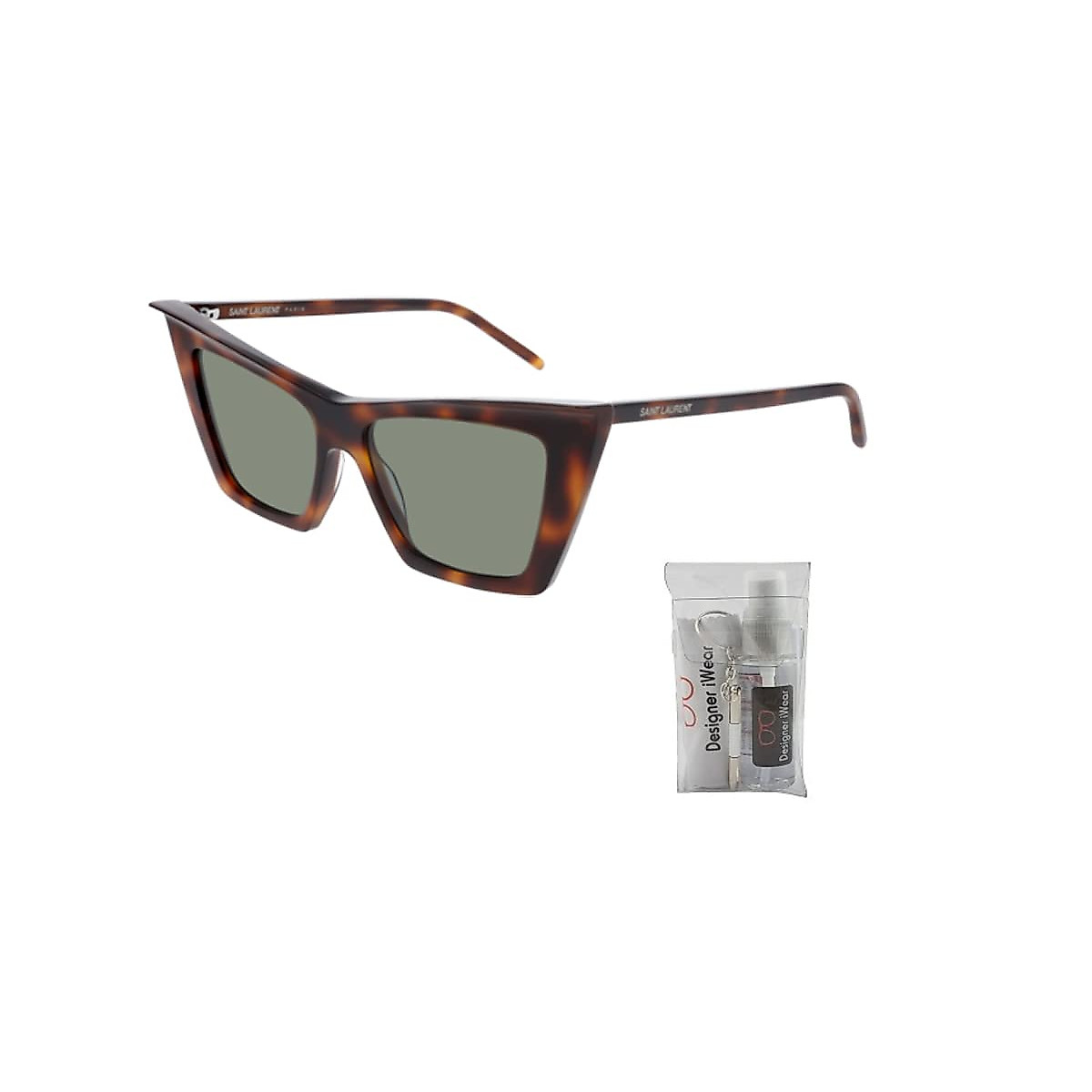 Saint Laurent SL372 002 54MM Havana/Green Cateye Sunglasses for Women + Designer iWear Eyewear Kit