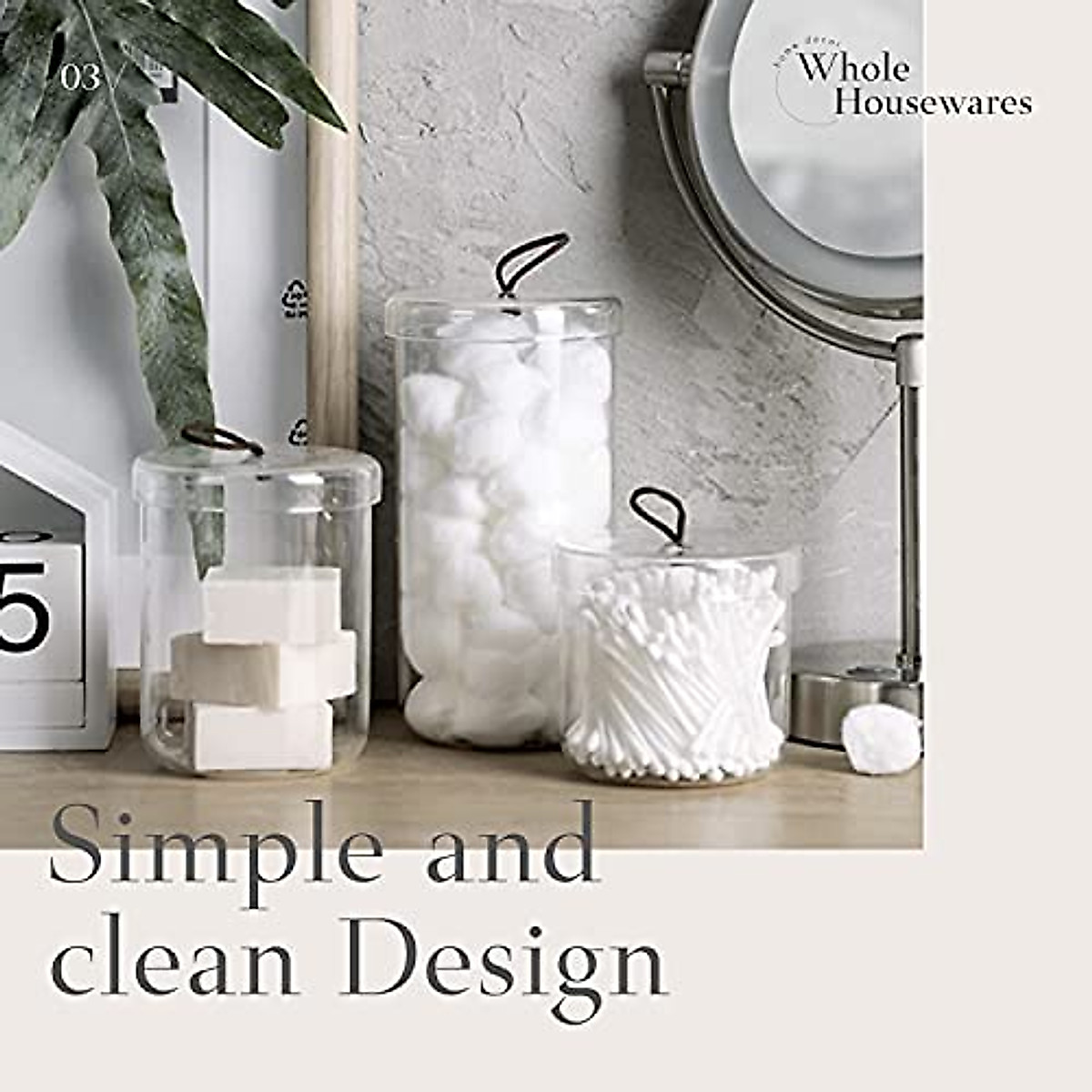 Premium Glass Apothecary Jars for Cotton with Handle | Apothecary Jars Bathroom | Set of 3 | Glass Jar with Lid for Laundry Room Storage, Bathroom Canisters, Mason Jar Bathroom Accessories Set