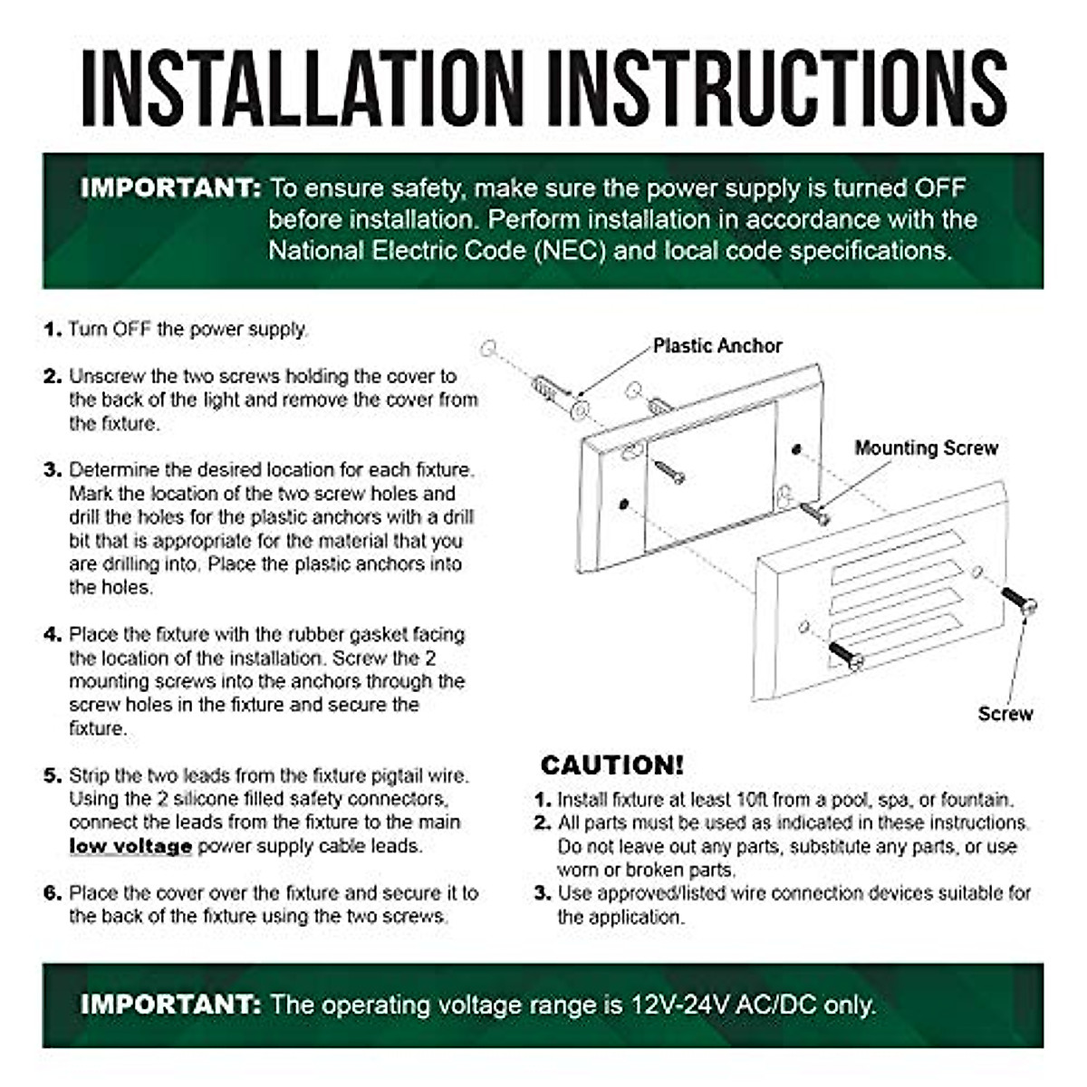 GKOLED 12V LED Step Light Fixture - Durable Waterproof Outdoor Lighting