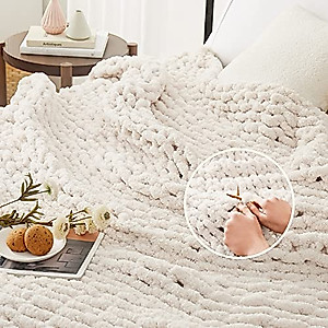 L'AGRATY Chunky Knit Blanket Throw,Soft Chenille Yarn Throw Blanket 40x50，Handmade Thick Cable Knit Crochet Blanket,Large Knit Blanket Chunky Yarn,Rope Knot Throw Blanket for Couch Home Decor