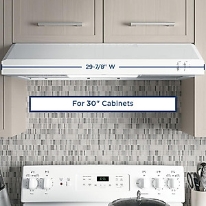 GE Under Cabinet Range Hood, 2-Speed, 30-Inch Kitchen Exhaust Fan, Cooktop Lighting & Included Filter, Kitchen Essentials, Top or Rear Exhaust Capability, 200 CFM, White