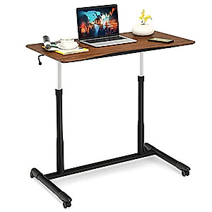 Tangkula Mobile Standing Desk Computer Desk, Height Adjustable Stand Up Desk with 4 Wheels, Rolling Compact Standing Desk with Steel Frame, MDF PVC Tabletop, Ideal for Home Office (Brown)