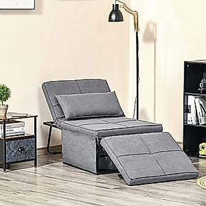 HOMCOM 4-in-1 Multi Function Folding Single Sofa Bed with Retractable Footrest, Convertible Sleeper with Adjustable Backrest for Living Room and Small Spaces, Grey