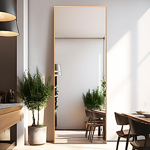 NeuType Full Length Mirror, 64"x21" Floor Mirror, Gold Aluminum Alloy Frame, Tempered Glass Full Body Mirror, Standing Mirror Wall-Mounted for Living Room Bedroom Hallway Dressing
