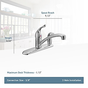 Moen Chateau Chrome One-Handle Low-Arc Kitchen Faucet with Side Sprayer in Deck Plate for 3-Hole Setup, 7434