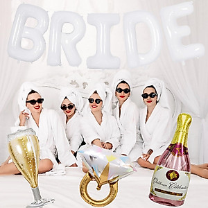 40 inch Bride Balloons White Letters Banner, Bachelorette Party Decorations Kit Include Large Ring Bottle Glass Foil Balloons, Bride To Be Sash and Veil for Bridal Shower Decorations
