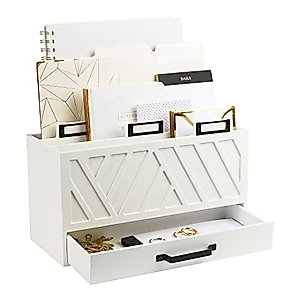 White Mail Organizer - Desktop Mail Holder - Office Desk Organizers Storage with Drawer - Paper File Folder Desk Organization - Desk Accessories & Workspace Organizers by Blu Monaco