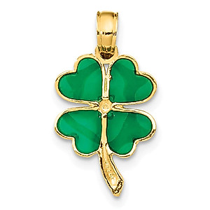 Solid 14k Yellow Gold 4-Leaf Clover Enameled Pendant Charm - 20mm x 10mm