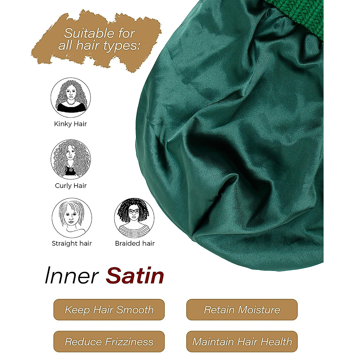 Muryobao Womens Winter Warm Knitted Hat Satin Silk Lined Cable Knit Beanie Chunky Slouchy Skull Cap Green