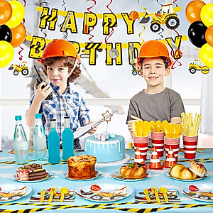DECORLIFE Construction Birthday Party Supplies Serves 24, Construction Party Plates, 54" x108" Tablecloth, Pre-strung Banner Included, Total 170PCS