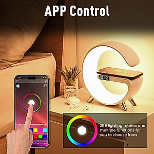 KISSONU Led Night Light Intelligent Atmosphere Lamp Wireless Charger Bedside Lamp Sunrise Wake-Up Lamp Polar Lamp Alarm Clock App Control for Heavy Sleepers Adults for Bedroom Dorm Gift (White)