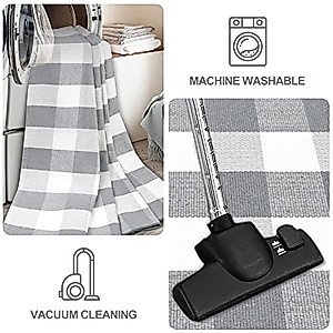 LEEVAN Cotton Buffalo Plaid Rugs 4x6 Grey Checkered Rug Washable Woven Outdoor Porch Welcome Braided Door Mat for Layered Kitchen Farmhouse Bathroom Entryway Throw Carpet