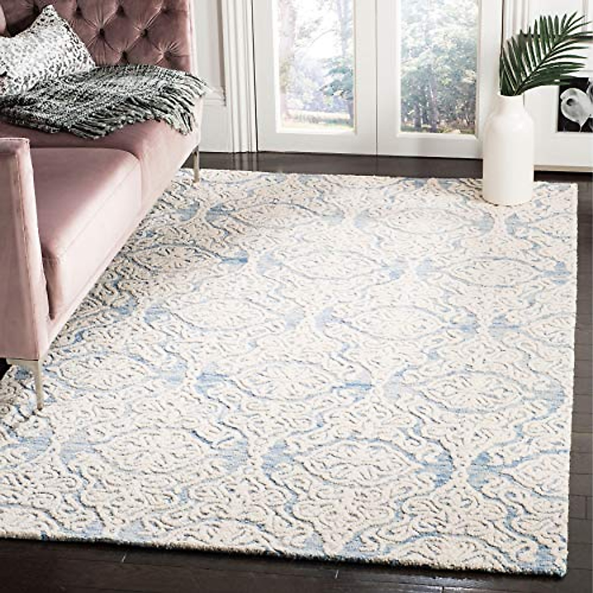SAFAVIEH Blossom Collection 8' x 10' Blue/Ivory BLM112M Handmade Premium Wool Area Rug