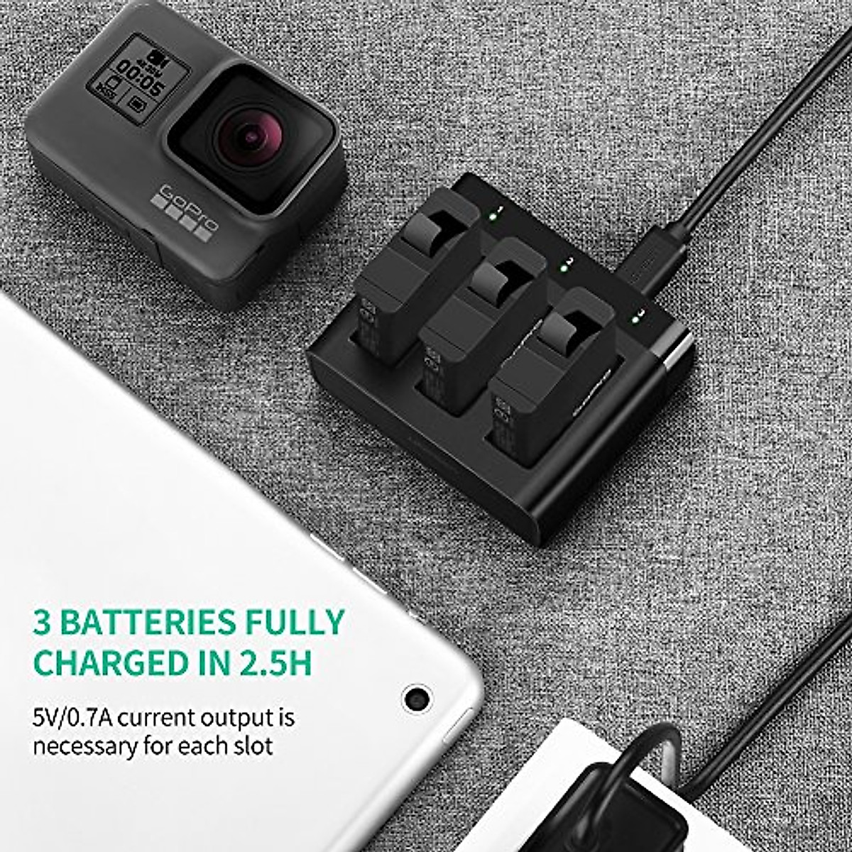 UGREEN Camera Charger for GoPro - Triple Battery Charger Compatible with Hero 8 Black, Hero 7 Black, Hero 6