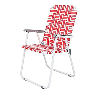 Guangshuohui Set of 2 Patio Lawn Webbed Folding Chairs, Outdoor Beach Chair Portable Camping Chair, Webbed Folding Chair for Yard, Garden (Red & White)