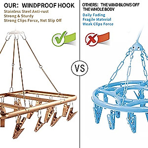 kuaguan Clothes Drying Rack Golden Clip Bra Hangers with 20 Clips Drying Clips Clothes Hangers for Drying Socks Aluminum Alloy Drying Hanger Drying Towels Underwear Bras Baby Clothes