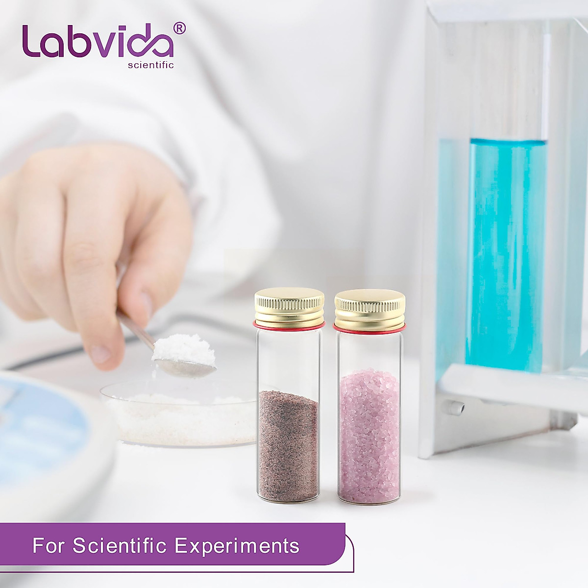 Labvida 25ml Clear Glass Vials with Plastic Stoppers, 20 Pack Glass Vials with Screw Caps, Leak-Proof Small Glass Lab Vials, Liquid Sample Vials for Essential Oil, Reagent, Seeds, LVH008