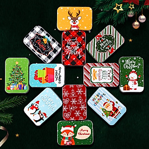 Moxweyeni 12 Pcs Colorful Christmas Card Tin Holder Boxes Christmas Tins Gift Card Holder Stylish Holiday Tin Boxes with Lids for Christmas Gift Cards Party Favors,4.9 x 3.3 x 0.7 Inches (Cute)
