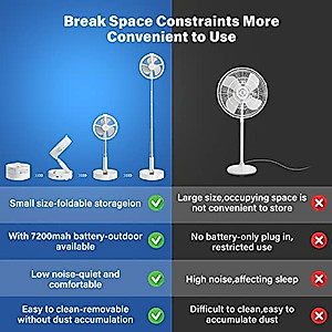 Portable Oscillating Standing Fan with Remote Control Light, Rechargeable Fan Small Desk Fan with Misting Timer 4 Speeds 7200mAh Folding Quiet USB Fan Personal Floor Fan Pedestal Fans for Home Bedroom