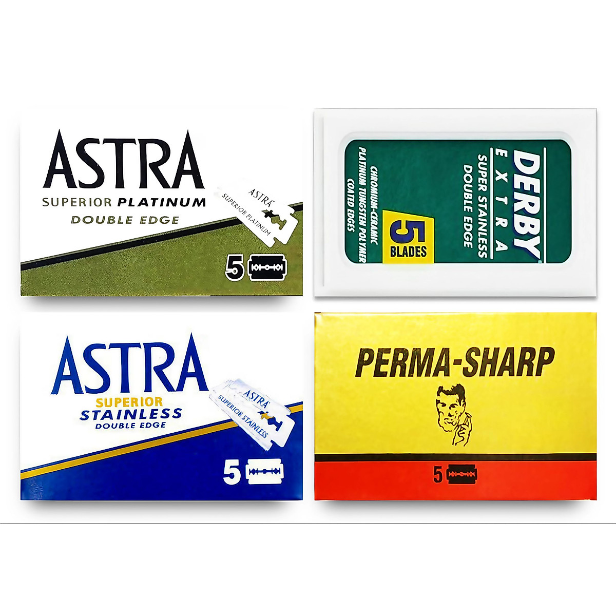 Astra-Derby-Permasharp Double Edge Razor Blades Sampler, 20 Blades