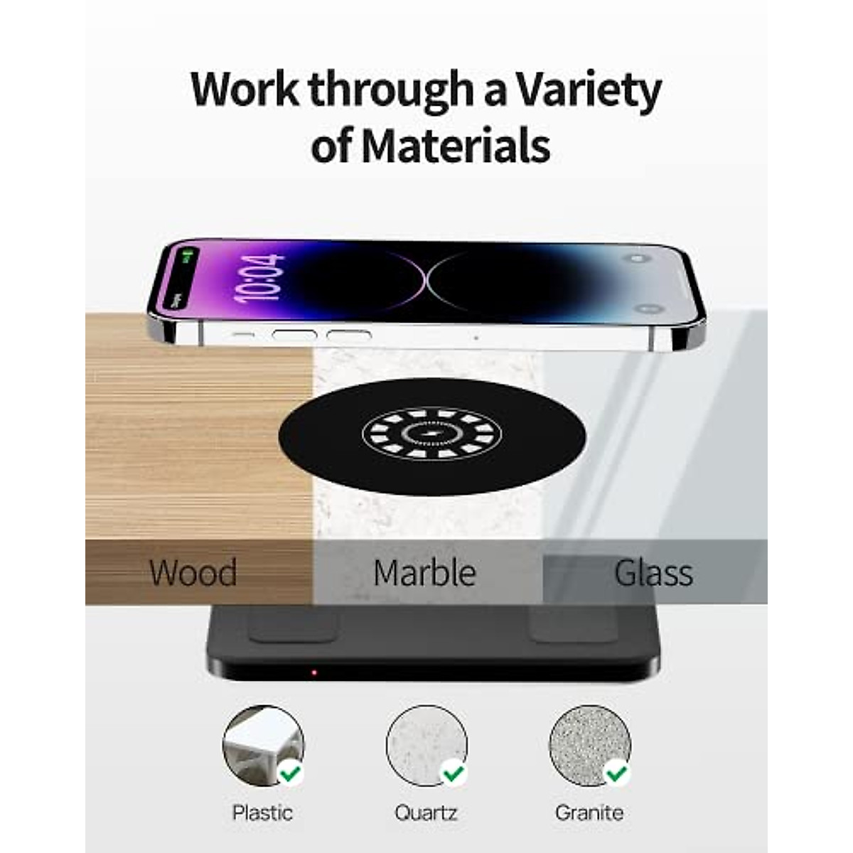 Eazpower Invisible Wireless Charger - 40MM(1.57") Under Desk Wireless Phone Charger - Hidden Charging Pad Under Table for iPhone 14/13/12/11 and Samsung Galaxy S23/S22/S21 (Adapter Included)