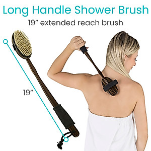 Vive Dry Brush Set for Lymphatic Drainage (3 Pieces) - Brushing Scrubber for Exfoliating, Body Cellulite and Skin Massage - 100% Natural Boar Hair Bristles, 14” Long Dark Wooden Handle w/Storage Bag