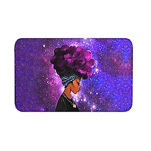 Afro African American Woman with Purple Hair Bathroom Rugs Ultra Soft Non Slip Comfortable Bath Rug Washable Carpet Floor Rugs 19.5 X 31.5 Inches for Living Room Decor, Dining,Kitchen,Bedroom Indoor