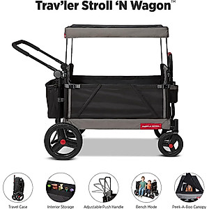 Radio Flyer Collapsible Folding Push and Pull Stroller Kids Wagon with Protective Canopy Cover and Travel Case for Ages 1 and Up, Black