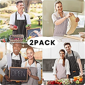 BeLuyi 2 Pack Adjustable Bib Apron with 2 Pockets Chef Cooking Kitchen Restaurant Aprons for Women Men (Black/Brown Stripes)