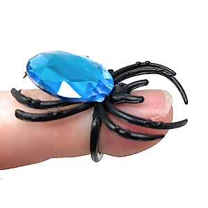 100 Bulk Halloween Spider Rings With Gems Assortment - Black Rings with Assorted Gems for Creepy Crawly Party Favors, Treats, and Cupcake Toppers