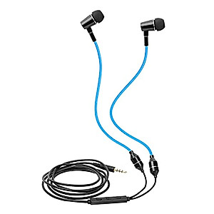 ibrain Air Tube Headphones Air Tube Earbuds with Patented Technology Airtube Headset with Microphone & Volume Control Airtube Headphones for a Safe and Healthy Listening (Black & Blue)