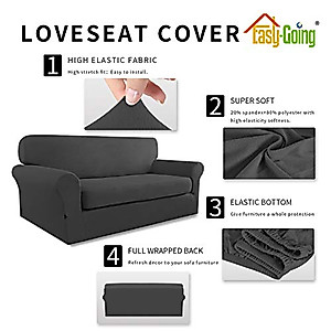 Easy-Going 2 Pieces Microfiber Stretch Sofa Slipcover – Spandex Soft Fitted Sofa Couch Cover, Washable Furniture Protector with Elastic Bottom Kids, Pet (Loveseat, Dark Gray