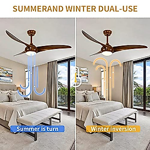 ARONKID 52 Inch Wave Design Ceiling Fan with Lights, Indoor and Outdoor Ceiling Fans with Remote,Dimmable (3000K-6000K), 3 Plywood Blades,Reversible,Walnut
