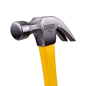 General Tools 16 Oz. Fiberglass Claw Hammer #WS-1001, Yellow