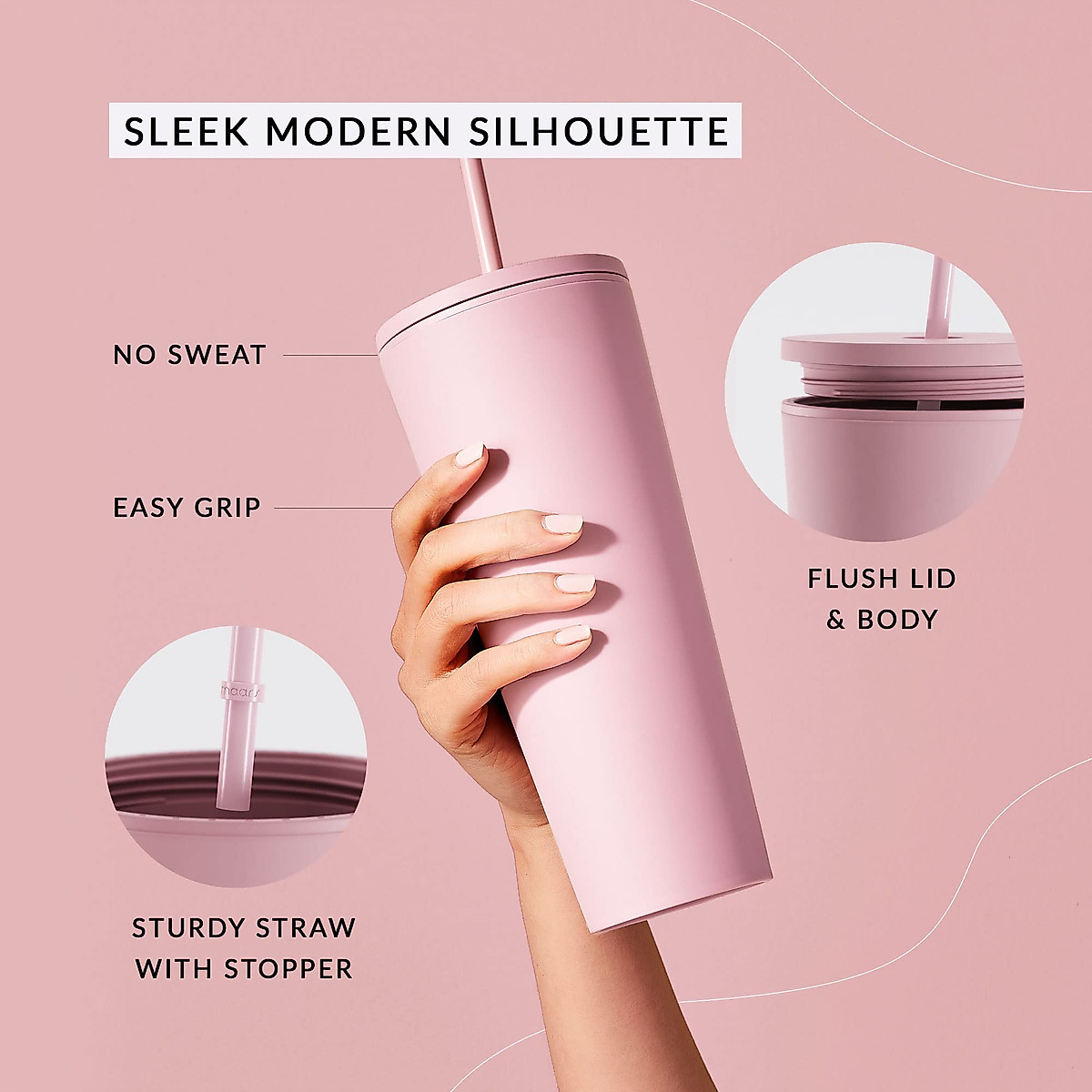 Maars Classic Acrylic Tumbler with Lid and Straw | 24oz Premium Insulated Double Wall Plastic Reusable Cups - Clear, 8 Pack