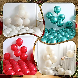 Enanal Christmas Balloon Garland Arch Kit, 166pcs Double-Stuffed Pearl White Dusk White Red Chrome Green Balloons with Candy Foil Balloon for Christmas Party Supplies Xmas Home Decoration (Red&White)