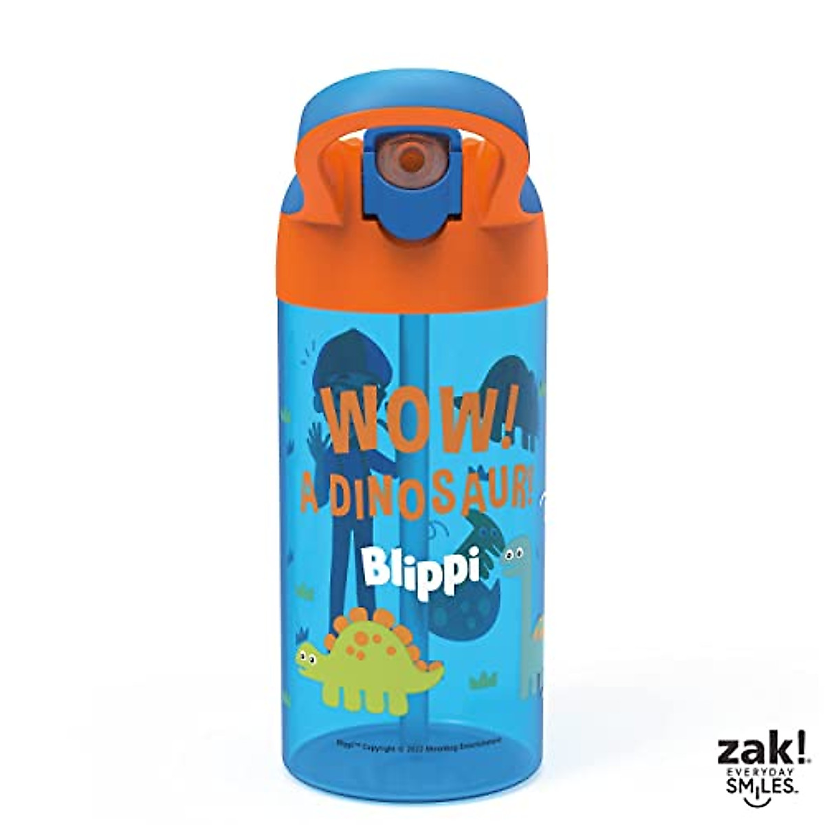 Zak Designs Blippi Kids Water Bottle with Spout Cover and Built-in Carrying Loop, Made of Durable Plastic, Leak-Proof Water Bottle Design for Travel (17.5 oz, Pack of 2)