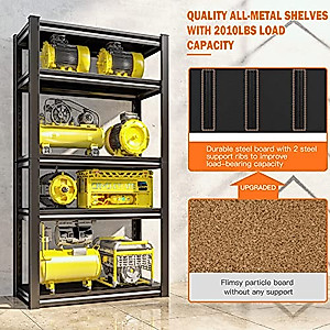 Raybee 72" Garage Shelving Heavy Duty, 2010LBS Garage Storage Shelves with 5 Tier Adjustable Metal Shelving Unit,Heavy Duty Shelving,Metal Storage Shelves for Basement,Easy Assembly,16.3"DX31.7"WX72"H