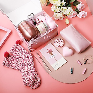 Shihanee 11pcs Valentine‘s Day Gifts for Women Birthday Relaxing Gifts Baskets Box Spa Sets Birthday Bath Set Insulated Wine Tumbler Set for Mother Sister Girlfriend Wife Friend(Rose)