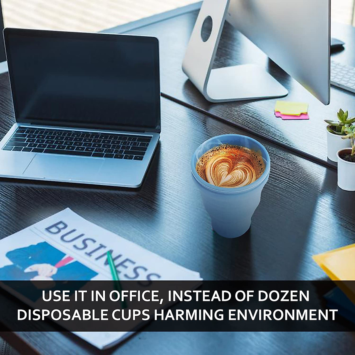 HOGOWARE travel coffee mug collapsible cup insulated tumbler smoothie with lid silicone reusable to go foldable silicon folding hot cold tea water - Large (Army Green)