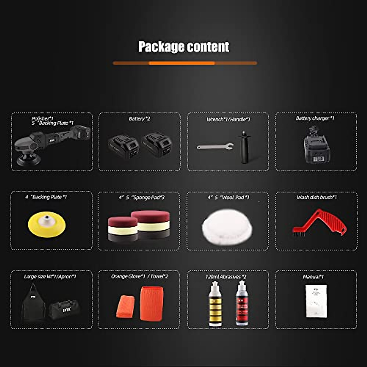 SPTA Buffer Polisher, 780W 5Inch & 6Inch Dual Action Random Orbital Car Polisher, 41pcs Car Detailing Kit with Polishing Pads, Sanding Papers, Wool Pads, Tool Bag for Car Polishing and Waxing