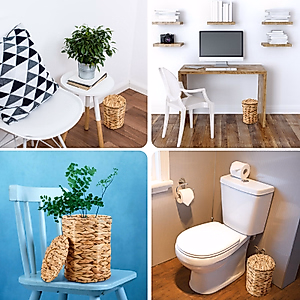 Ctosree 4 Pcs Small Wicker Trash Can Basket Woven Waste Basket with Lid Bathroom Boho Wastebasket Garbage Bin with 200 Pieces of Trash Bags for Bedroom Bathroom Office Garbage Living Room Kitchen
