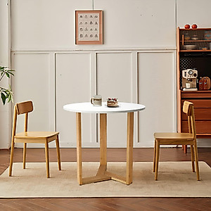 KithKasa 31.5" Mid Century Modern Round White Dining Table for 2-4, with Wood Legs & MDF Tabletop for Small Space Dining Room Narrow Nook