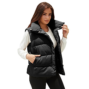EsheSy Women's Puffer Vest Zip Up Sleeveless Lightweight Stand Collar Padded Gilet(Black-XL)