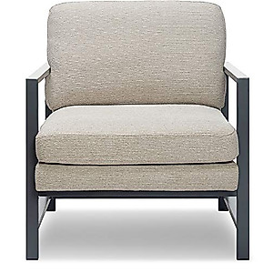 Tommy Hilfiger Russell AccentChair, Medium-Soft Pillow Back, Mid-Century Modern & Industrial Armchair, Comfortable LoungeChair for Living Room, Bedroom, or Office, Gray Square Metal Frame in Linen