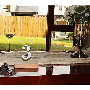 ORGANTEAM Clear Arch Wedding Table Numbers with Wooden Stands 1-15, 5x7" Acrylic Signs and Holders, Perfect for Centerpiece, Reception, Decoration, Party, Anniversary, Event (Clear, Number 1-15)