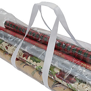 Simplify Clear Gift Wrap Storage Bag | Holds 30" Long Wrapping Paper Rolls | Clear | Zipper Closure | Easy Storage | Holiday Storage | Easy Carry Hangers